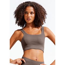 Lascana Crop-Top '- Seamless Top' braun Gr. L (44/46) für Damen. Rundhals und Logostickerei. Figurbetont