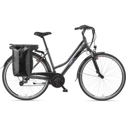 E-Bike Telefunken "Expedition XT480" E-Bikes Gr. 48 cm, 28 Zoll (71,12 cm), grau (anthrazit) E-Bikes Pedelec, Elektrofahrrad für Damen, Trekkingrad, mit Fahrradtasche