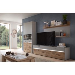 Lowboard Inosign "Spezia, Breite 185cm, in Hellgrau, 2 Klappen, Schubkästen" Sideboards Gr. B/H/T: 185 cm x 51 cm x 43 cm, hellgrau, no x oak nachbildung Lowboards TV-Board, TV-Schrank, TV-Bank, Fernsehschrank, Mediamöbel, Mediaboard