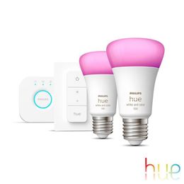 Philips Hue White & Color Ambiance 2er Starter Set mit Bridge und Dimmschalter, LED E27, 11 Watt, 8719514291379,