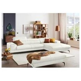 Ecksofa W.Schillig "piedroo" Sofas Gr. B/H/T: 343cm x 70cm x 193cm, Longlife Xtra-Leder Z59, Longchair rechts, mit Kopfteilverstellung-ohne Sitztiefenverstellung, weiß (weiß z59) Kopfteilverstellung, wahlweise mit Sitztiefenverstellung, Breite 343cm