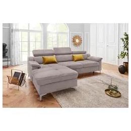 Ecksofa exxpo - SOFA FASHION "Florenz, komfortabel und bequem, tolle Detailverarbeitung, L-Form" Sofas Gr. B/H/T: 254cm x 80cm x 166cm, Luxus-Microfaser, Recamiere links, ohne Bettfunktion, grau (taupe) inkl. Kopfteilverstellung, wahlweise mit Bettfunktion