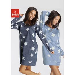 Vivance Dreams Sleepshirt blau Gr. 32/34 für Damen. Rundhals und Allover-Druck. Basic. Nachhaltig.