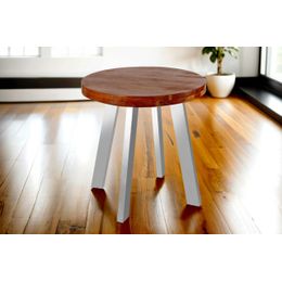 Esstisch rund Akazienholz nussbaum massiv 90 cm silber SOPHIA