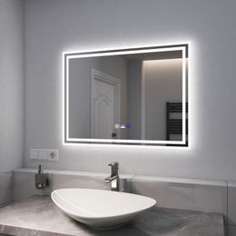 EMKE Badspiegel LED Badezimmerspiegel mit Beleuchtung IP44 Wasserdicht Wandspiegel, 80x60cm, Kaltweißes/Neutral/Warmweißes Licht Dimmbar,