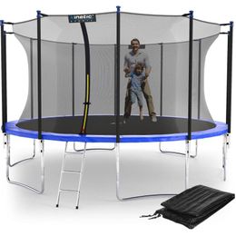 KINETIC SPORTS Trampolin Outdoor - TÜV Rheinland geprüft, Komplett-Set für Kinder, USA Sprungtuch, Sicherheitsnetz, Randpolster, Leiter - Ø 425 cm,