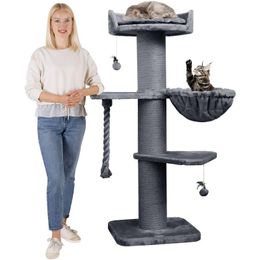 Happypet - Premium Kratzbaum Grosse Katzen Stabil 'Cooper' – 150 cm Großer Katzenbaum, Kletterbaum für Maine Coon, Natursisal, 20 cm Dicke Stämme Grau