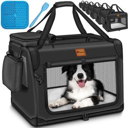 TRESKO Hundebox faltbar Schwarz (xxl 92x63x63cm) inkl. Leckmatte und Spatel Transportbox für Hunde und Katzen Hundetransportbox für kleine & große Hunde