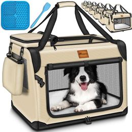 TRESKO® Hundebox faltbar Beige (L 70x52x52cm) inkl. Leckmatte und Spatel Transportbox für Hunde und Katzen Hundetransportbox für kleine & große Hunde