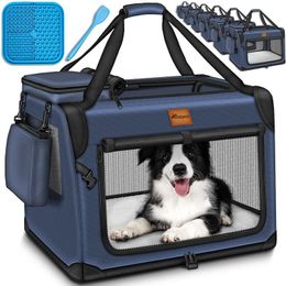 TRESKO - Hundebox faltbar Navyblau (xxl 92x63x63cm) inkl. Leckmatte und Spatel Transportbox für Hunde und Katzen Hundetransportbox für kleine & große