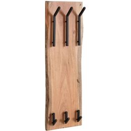 FineBuy - Design Wandgarderobe Akazie Massivholz / Metall 35,5 x 100 x 11 cm, Hakenleiste 2-Reihig Flurgarderobe Wand, Garderobe Holz