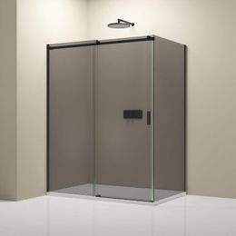 Bernstein - Eckdusche mit Schiebetür NT806 flex Schwarz matt - Nano Graues Glas - 130cm, 100cm, 6mm ESG-Sicherheitsglas