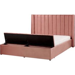 Beliani Polsterbett Rosa 160 x 200 cm aus Samtstoff mit Stauraum Elegantes Doppelbett Modernes Design