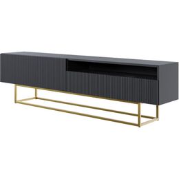 Selsey - veldio - TV-Schrank mit offenem Fach, Schwarz mit goldenem Metallgestell, 175 cm