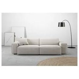 Big-Sofa Andas "Glimminge auch in Breitcord, Feincord + Easy care-Bezug" Sofas Gr. B/H/T: 254 cm x 71 cm x 101 cm, Flachgewebe, beige (nature) besondere Kedernähte Zierkissen