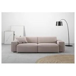 Big-Sofa Andas "Glimminge auch in Breitcord, Feincord + Easy care-Bezug" Sofas Gr. B/H/T: 254 cm x 71 cm x 101 cm, Cord, rosa besondere Kedernähte Zierkissen