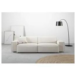 Big-Sofa Andas "Glimminge auch in Breitcord, Feincord + Easy care-Bezug" Sofas Gr. B/H/T: 254 cm x 71 cm x 101 cm, Cord, weiß (snow) besondere Kedernähte Zierkissen