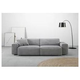 Big-Sofa Andas "Glimminge auch in Breitcord, Feincord + Easy care-Bezug" Sofas Gr. B/H/T: 254 cm x 71 cm x 101 cm, Cord, grau (grey) besondere Kedernähte Zierkissen