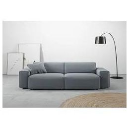 Big-Sofa Andas "Glimminge auch in Breitcord, Feincord + Easy care-Bezug" Sofas Gr. B/H/T: 254 cm x 71 cm x 101 cm, Cord, blau (petrol) besondere Kedernähte Zierkissen