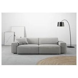 Big-Sofa Andas "Glimminge auch in Breitcord, Feincord + Easy care-Bezug" Sofas Gr. B/H/T: 254 cm x 71 cm x 101 cm, Flachgewebe, grau (light grey) besondere Kedernähte Zierkissen