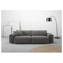 Big-Sofa Andas "Glimminge auch in Breitcord, Feincord + Easy care-Bezug" Sofas Gr. B/H/T: 254 cm x 71 cm x 101 cm, Cord, grau (dark grey) besondere Kedernähte Zierkissen