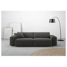 Big-Sofa Andas "Glimminge auch in Breitcord, Feincord + Easy care-Bezug" Sofas Gr. B/H/T: 254 cm x 71 cm x 101 cm, Flachgewebe, grau (anthrazit) besondere Kedernähte Zierkissen