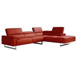 Ecksofa Egoitaliano "Malika" Sofas Gr. B/H/T: 300cm x 94cm x 107cm, Leder BULL, Ottomane rechts, mit Kopfteilverstellung, rot (kirschrot) mit Ottomane, inkl. Kopfteilverstellung und chromfarbenen Metallfüßen