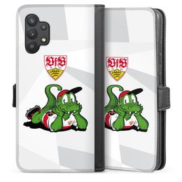 DeinDesign Galaxy A32 4G Handy Klapph&uuml;lle Handyh&uuml;lle aus Kunst Leder schwarz Flip Case Vfb Stuttgart Mascot Official Licensed Product Sideflip mit Lasche