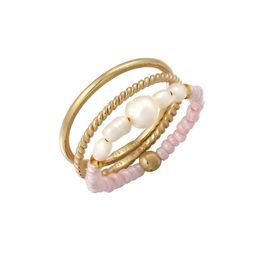 Elli Ring-Set 'Summer Pearl' Damen Gr&ouml;&szlig;e 54 gold / rosa / perlwei&szlig;