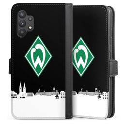 DeinDesign Galaxy A32 4G Handy Klapph&uuml;lle Handyh&uuml;lle aus Kunst Leder schwarz Flip Case Skyline Sv Werder Bremen Official Licensed Product Sideflip mit Lasche