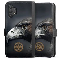DeinDesign Galaxy A32 4G Handy Klapph&uuml;lle Handyh&uuml;lle aus Kunst Leder schwarz Flip Case Eintracht Frankfurt Eagle Official Licensed Product Sideflip mit Lasche