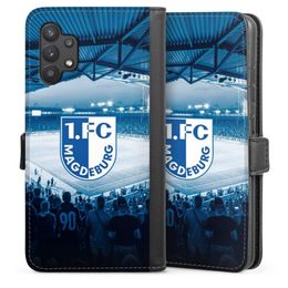 DeinDesign Galaxy A32 4G Handy Klapph&uuml;lle Handyh&uuml;lle aus Kunst Leder schwarz Flip Case Stadium 1. Fcm 1. Fc Magdeburg Sideflip mit Lasche