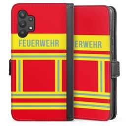 DeinDesign Galaxy A32 4G Handy Klapph&uuml;lle Handyh&uuml;lle aus Kunst Leder schwarz Flip Case Fire Fighters Life Saver Fire Fighter Sideflip mit Lasche