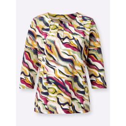 WITT Damen 3/4-Arm-Shirt mit Faltenpartie, malve-ecru-bedruckt, Gr&ouml;&szlig;e 44