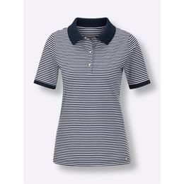 CREATION L PREMIUM Witt Damen Poloshirt mit Druckkn&ouml;pfen, marine-wei&szlig;-geringelt, Gr&ouml;&szlig;e 36