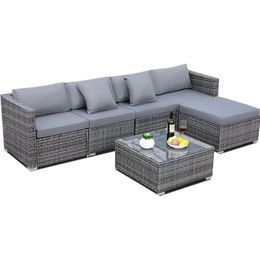 Liferun - Polyrattan Gartenmöbel Set 6-teilig, Wetterfest Balkonmöbel Set bis 7 Personen, Außen Terrassenmöbel inkl. Rattansessel Couchtisch, Lounge