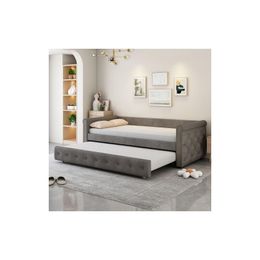 Polsterbett Kinderbett 90x200 ausziehbares Schlafsofa grau hautfreundlicher Samtstoff Jugendbett Kinderbett Gästebett Grau Okwish