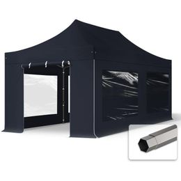 Intent24 - 3x6 m Faltpavillon, premium Stahl 40mm, Seitenteile mit Panoramafenstern, schwarz - schwarz