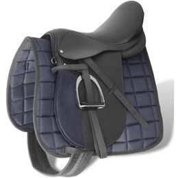 Pferdereiten Sattelset 17,5' echtes Leder schwarz 12 cm 5-in-1 vidaXL