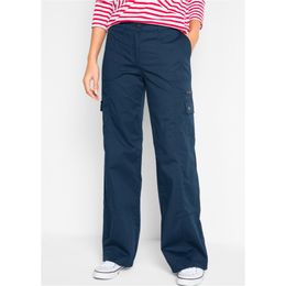 bonprix Cargohose aus Baumwolle Mid Waist, blau, Gr.42, Bequeme Hose im Cargo-Stil mit weitem Schnitt aus Baumwolle, 98% Baumwolle