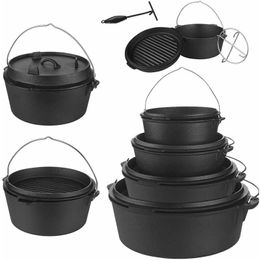 Mucola Gusstopf Dutch Oven Gusseisen Potjie Kochtopf Feuertopf Camping Kochgeschirr Deckelheber Kessel Bräter bbq Topf Feuerkessel