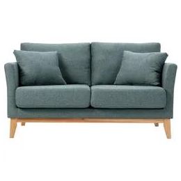 Miliboo Skandinavisches Sofa aus graugrünem Stoff mit Samteffekt und hellem Holz 2-Sitzer OSLO