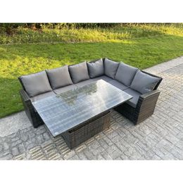 Polyrattan Ecke Gartenmöbel High Back Sofa Set Einstellbare Steigende Hubtisch Set 6 Sitzer - Fimous