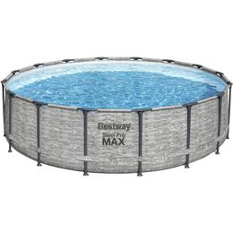 Bestway - Steel Pro max™ Solo Pool ohne Zubehör ø 488 x 122 cm, Steinwand-Optik (Cremegrau), rund - Grau