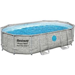 Bestway Power Steel™ Swim Vista Series™ Solo Pool ohne Zubehör 488 x 305 x 107 cm, Steinwand-Optik (Cremegrau), oval - Grau