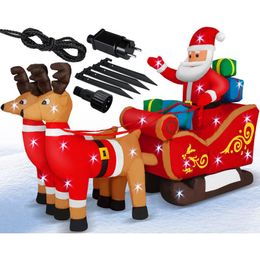 Kesser - Aufblasbarer Weihnachtsmann mit Schlitten xxl Nikolaus Rentiere Weihnachten Santa Claus Deko led Beleuchtet inkl. Befestigungsmaterial xl