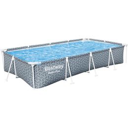 Bestway Steel Pro™ Frame Pool Set mit Filterpumpe 366 x 201 x 66 cm, Blattform-Design, eckig - Grau