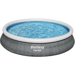 Bestway Fast Set™ Aufstellpool-Set mit Filterpumpe ø 457 x 84 cm, Rattan-Optik (Schiefergrau), rund - Grau