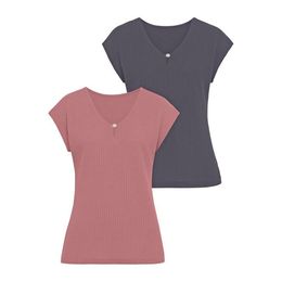 Lascana T-Shirt mehrfarbig Gr. 48/50 für Damen. Mit Rundhals. Bequem. Nachhaltig.