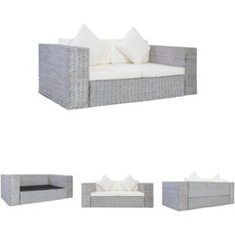 2-Sitzer-Sofa mit Kissen Grau Natürliches Rattan - Sofas - Grau - The Living Store